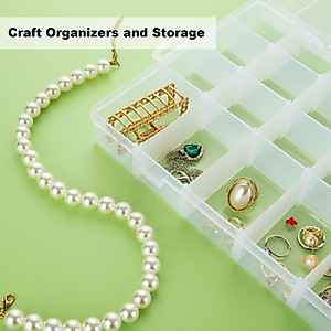 4Pack Large 24 Grids Plastic Organizer Box with Dividers - 24 Compartment Organizer, Clear Tackle Box Organizers and Craft Storage with Adjustable Removable Divider, Fishing Organizer Box for Art DIY