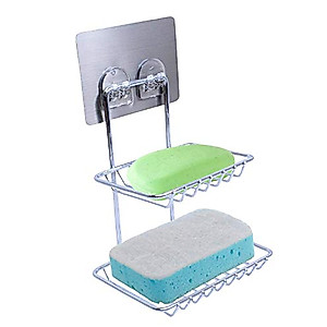 Removable Double Layer Soap Holder Shelves Kitchen Storage Organizer Rack Chrome Bathroom Soap Caddy Adhesive Magic Sticker Storage Caddy Shower Laundry Room Organizers