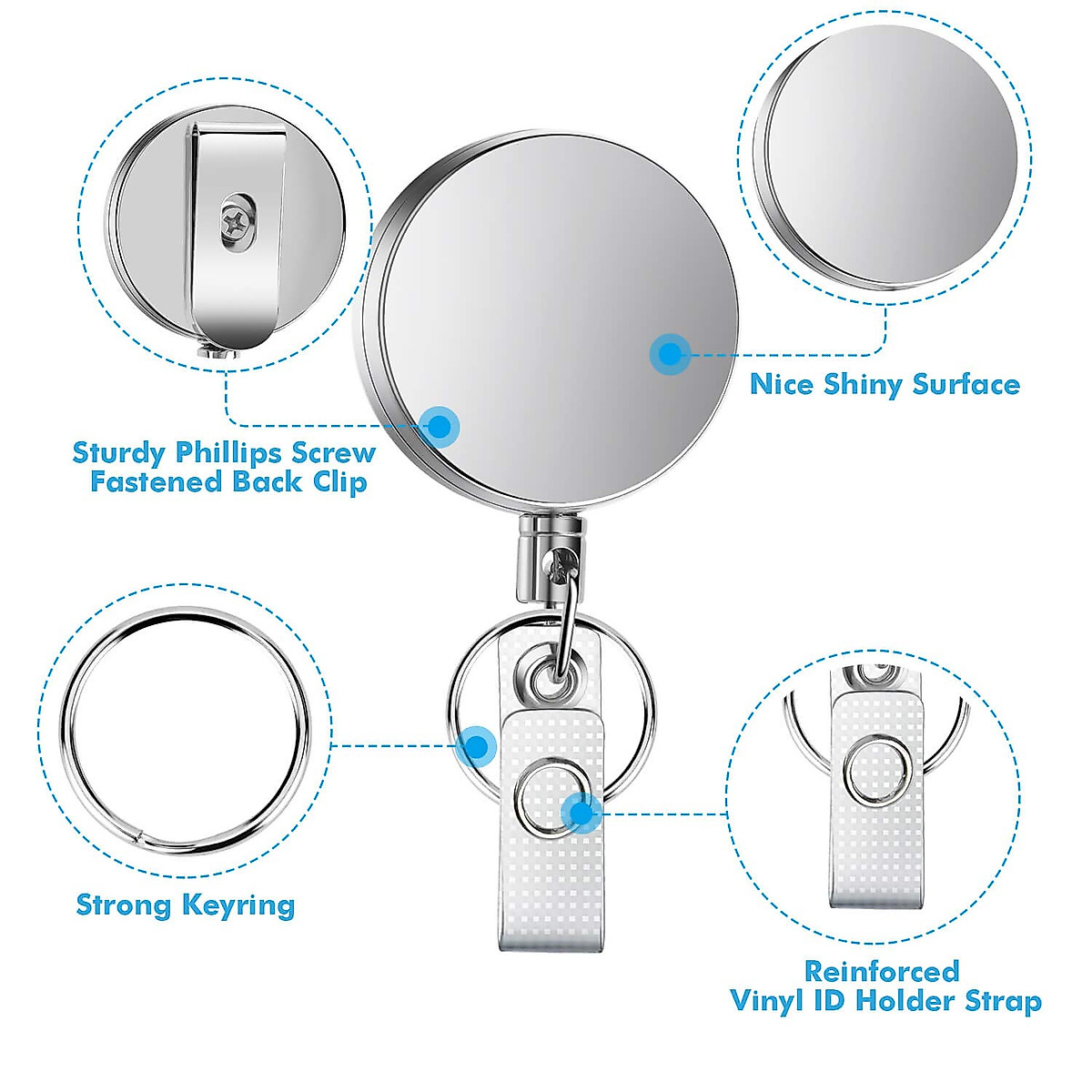 Selizo Retractable Badge Holder with Keychain Ring Clip Metal Badge Reel with Plastic ID Holder and Heavy Duty Name Card Holder for ID Card Key Card Carabiner Work Badge