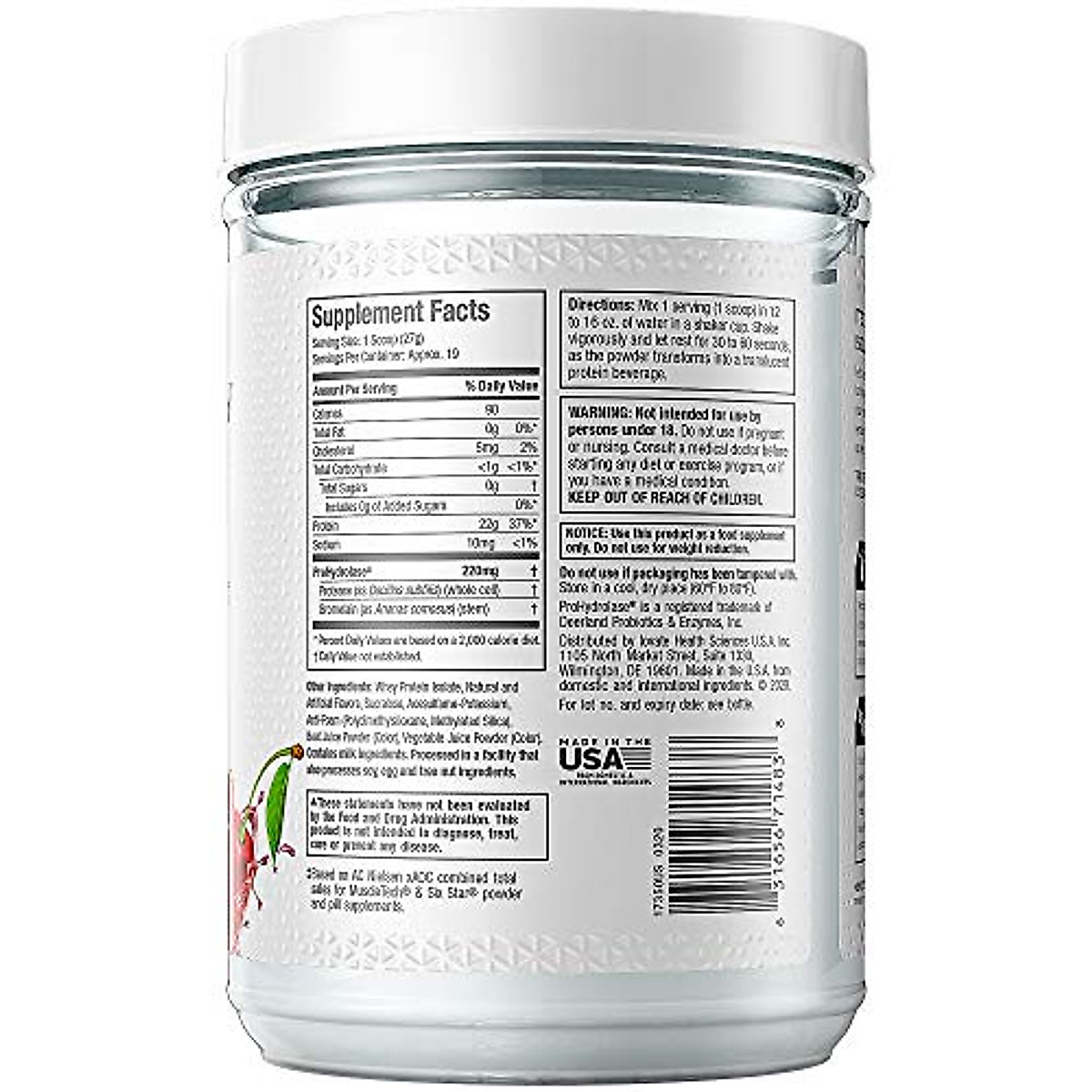 Whey Protein Powder | MuscleTech Clear Whey Protein Isolate | Whey Isolate Protein Powder for Women & Men | Clear Protein Drink | 22g of Protein, 90 Calories | Arctic Cherry Blast, 1.1lb (19 Servings)
