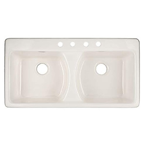 Signature Hardware 936612-43-4 Selkirk 43" Drop In Double Basin Cast Iron Kitchen Sink with 4 Faucet Holes at 8" Centers