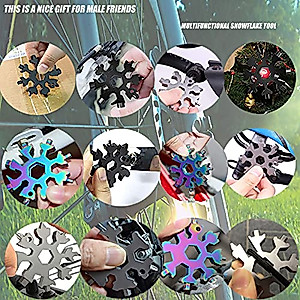18-in-1 Snowflake Multi-Tool Stainless Steel Wrench Pocket Snowflake Tool Screwdriver Kit Bottle Opener with Carabiner for Outdoor Travel Camping Adventure Gifts for Men(4 Pcack 4 Colorful)