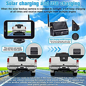 LeeKooLuu Solar Wireless Backup Camera HD 1080P Rechargeable System 5'' Monitor 3 Mins Installation for Car Truck Camper Small RV Hitch Rear View Camera LK14