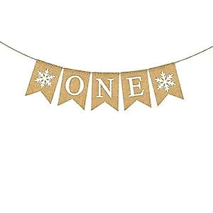 Rainlemon Jute Burlap One High Banner with Snowflake Winter Onederland Boy Girl 1st Birthday Party Garland Decoration