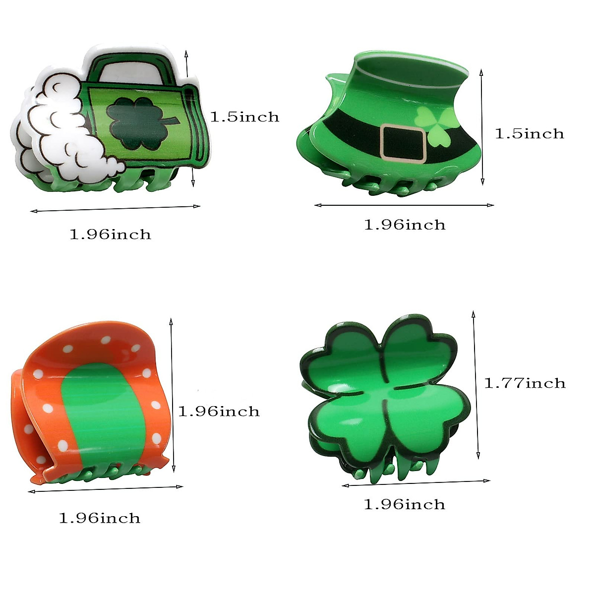 4PK Hair Claw Clips for St. Patrick's Day Hair Accessories for Girls Women Green Claw Clips Irish Day Kids Cute Hair Clips (Color D)