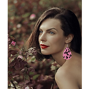 Honsny 20 Pairs Valentine's Day Faux Leather Earrings Set for Women Lightweight Teardrop Dangle Earrings Heart Stiped Water Drop Earrings