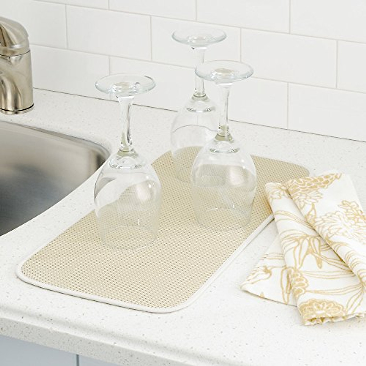 iDesign iDry Mini Absorbent Kitchen Countertop Dish Drying Mat - Wheat/Ivory