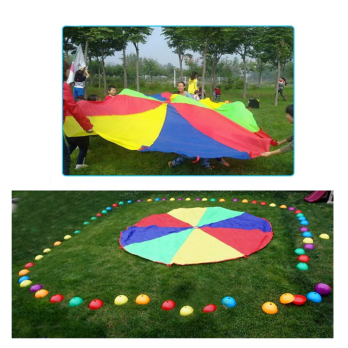 AMYESE 6.5ft Rainbow Parachute for Outdoor Party Games, Kids Play Parachute Group Cooperative Team Game Toys, Family Get-Together Entertainment