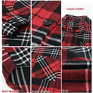 BTFBM Women's Long Sleeve Button Down Jackets Plaid Flannel Shirts Tops Casual Lapel V Neck Oversized Shackets Blouses Top (X-Large, Plaid Print Red)
