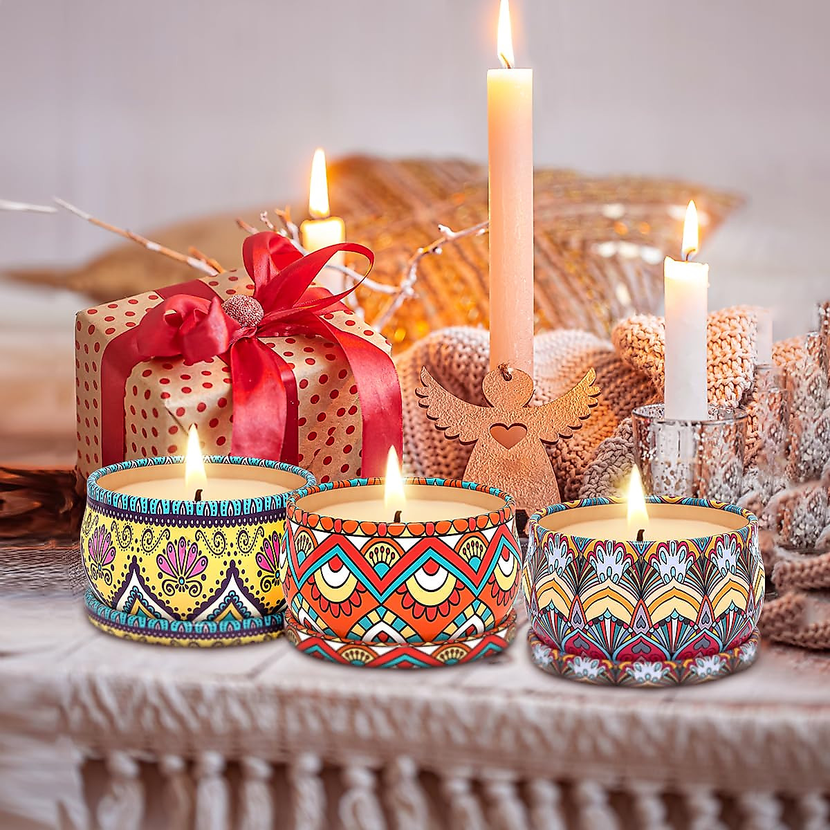 3 Packs Scented Candles Set, Soy Wax Stress Relief Aromatherapy Candles, Relaxation Gift Baskets for Women, Great Gift Ideal for Thanksgiving Christmas House Warming and Birthday