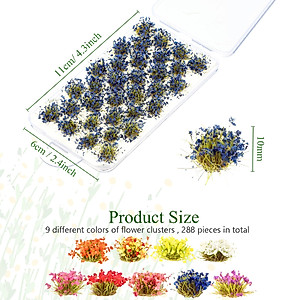 288 Pcs Static Grass Tuft Flower Cluster Vegetation Groups Self Adhesive Artificial Model Grass Tufts DIY Miniature Colorful Flower Cluster for Terrain Railway Scenery Table Landscape (Spring Style)