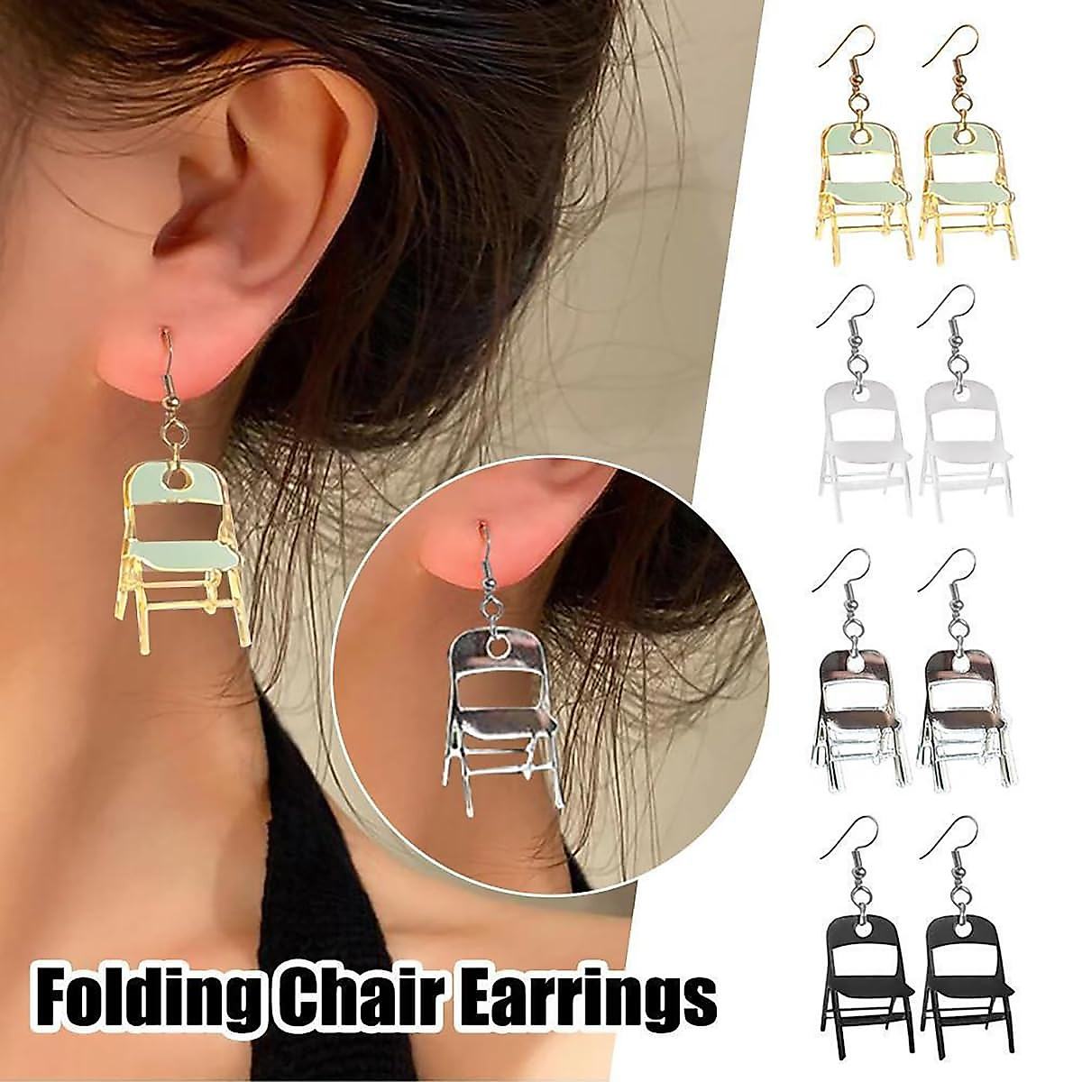 Chair Earrings Acrylic Folding Chair Earrings Chair Movement Earrings Fun Chair Dangle Drop Earrings For Women (White)
