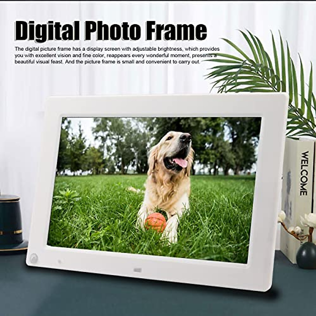 Electronic Photo Frame, 100‑240V Digital Photo Frame White Human Body Induction Image Preview with Bracket for Bedroom (US Plug)