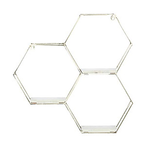 Deco 79 Marble Hexagon 3 Marble Shelves Wall Shelf, 26" x 5" x 24", Silver