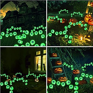 COCOJAM Halloween Decorations Outdoor Solar Scary Eyeball Garden Lights, 2 Packs 20 LED Waterproof Solar Eyeball Lights for Halloween/Yard/Lawn/Party/Graveyard Decoration (Green)