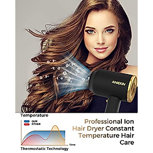 ANIEKIN Hair Blow Dryer 1875W with Diffuser, Travel Ionic Hair Dryer, Constant Temperature Hair Care Without Damaging Hair, Black