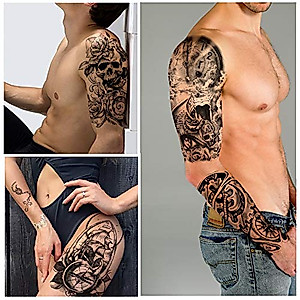 Yazhiji 36 Sheets Temporary Tattoos Stickers, 12 Sheets Fake Body Arm Chest Shoulder Tattoos for Men or Women with 24 Sheets Tiny Black