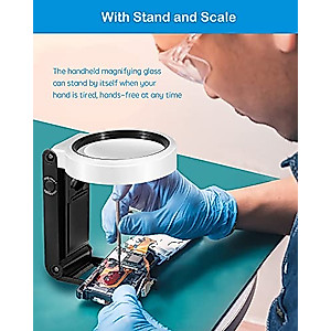 Wapodeai Magnifying Glass with Light, 6X 25X Magnifying Glass for Reading, Suitable for Reading, Jewellery, Crafts, Lnspection, Science, Seniors Read, Stamps, Map.