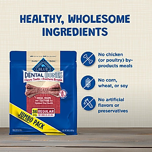 Blue Buffalo Dental Bones Regular Natural Dental Chew Dog Treats Bag Jumbo Pack