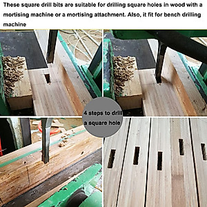 Woodworking Square Hole Mortise Drill Bit, 5pcs HSS Mortising Chisel Bits Mortiser Press Attachments Tool Square Drill Bits Countersink Bits for MDF, Particleboard Sizes 1/4, 5/16, 7/16, 1/2, 5/8IN