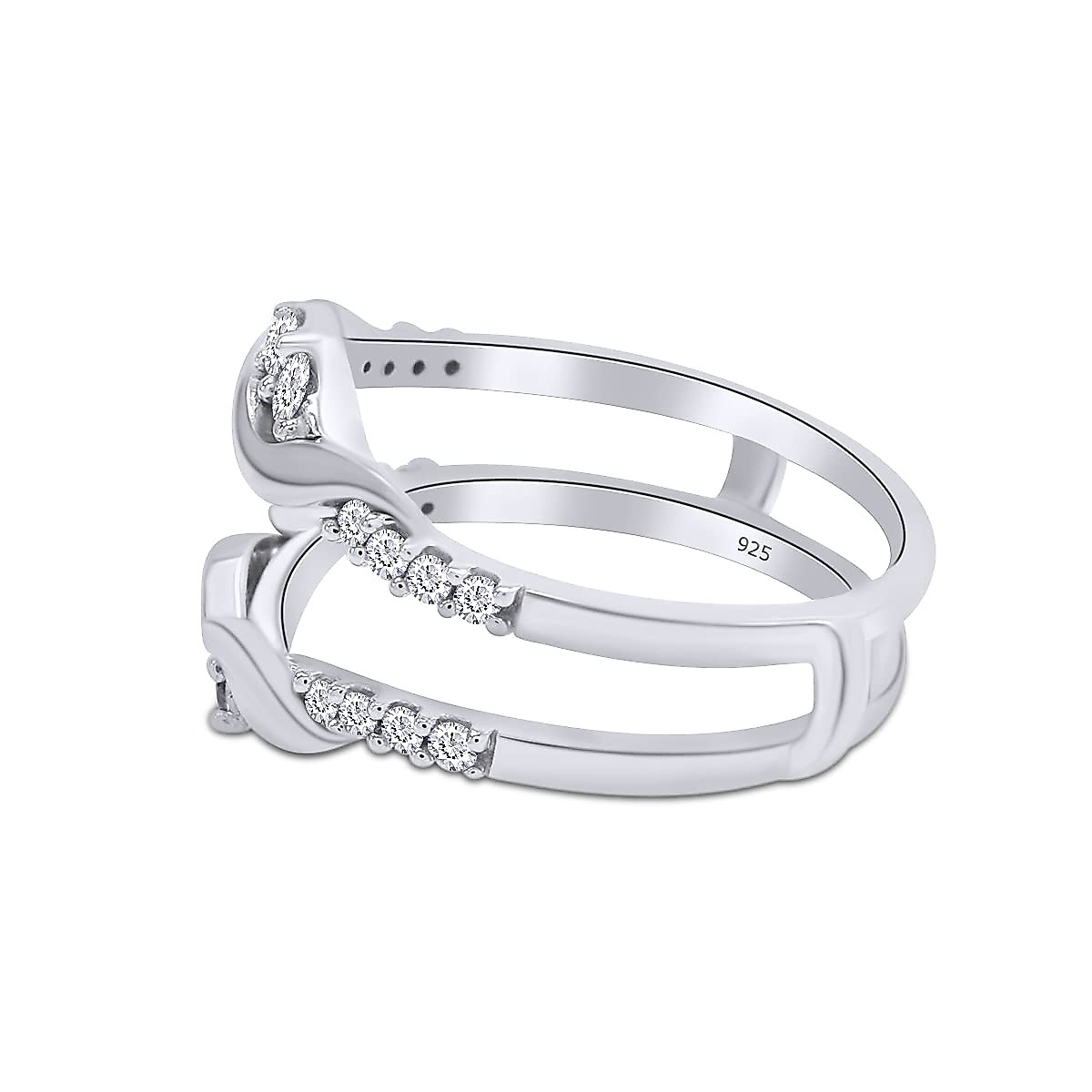 AFFY 1/3 Ct. Round Chevron Ring Guard Enhancer with Cubic Zirconia in 14K Gold Over Sterling Silver 0.33 Carat Ring Size-6