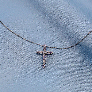 Fifth and Fine Classic Cross Pendant Necklace with Natural Round Diamonds Set in 925 Sterling Silver (.75)