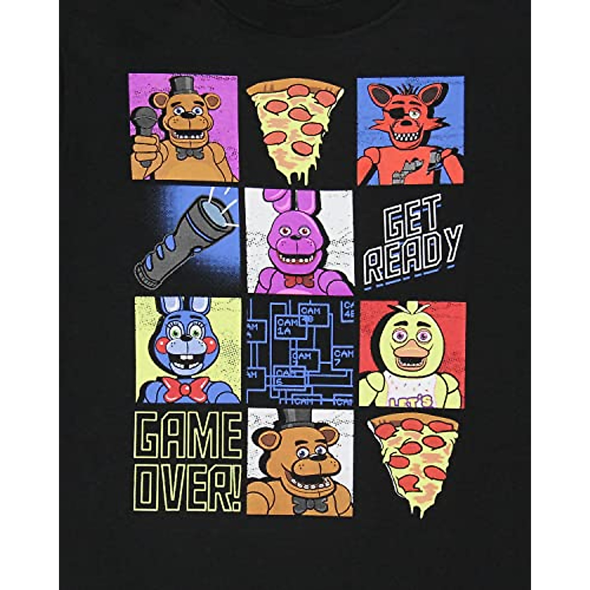 Five Nights at Freddy's Big Boy's Colorful Graphic Tile Grid T-Shirt (Small)