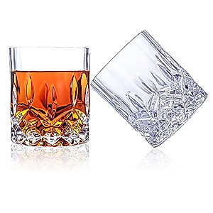 QUMMFA Whiskey Glasses, Set of 8 Cocktail Glasses, 10 OZ Old Fashioned Glasses for Drinking Scotch Bourbon Cognac Vodka Gin Tequila Rum Liquor Rye, Rocks Glasses, Crystal Scotch Glasses