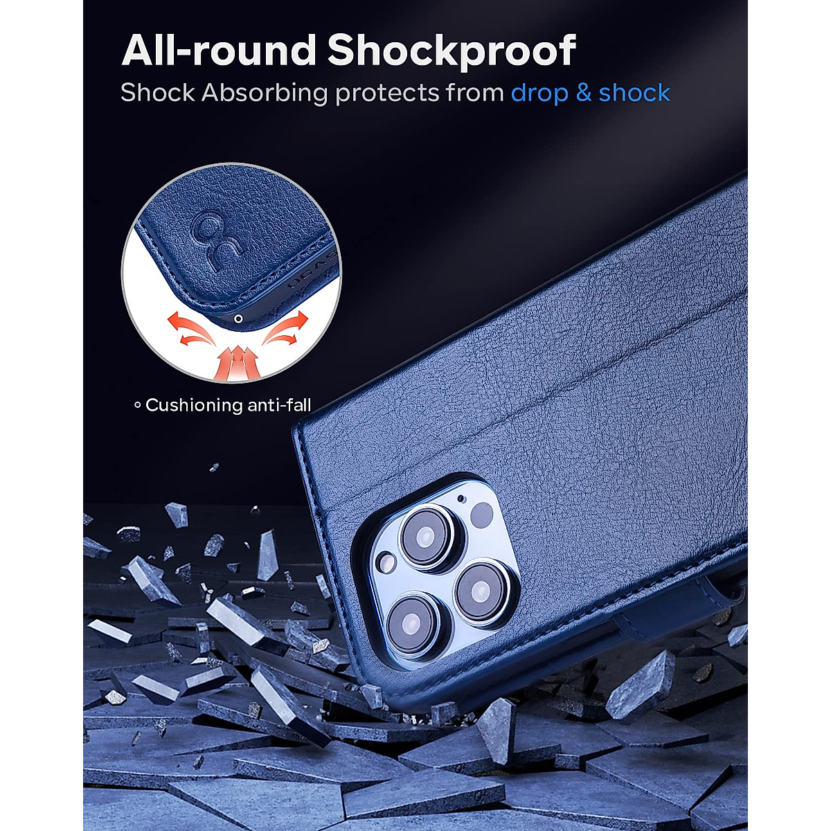 OCASE Compatible with iPhone 14 Pro Max Wallet Case, PU Leather Flip Folio Case with Card Holders RFID Blocking Stand [Shockproof TPU Inner Shell] Phone Cover 6.7 Inch 2022（Blue）