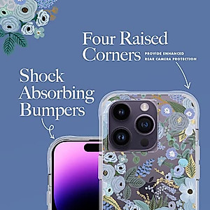 Rifle Paper Co. iPhone 14 Pro Case [Works with Wireless Charger] [10FT Drop Protection] Cute iPhone Case 6.1" with Floral Pattern, Anti-Scratch Tech, Shockproof Material, Slim - Garden Party Blue