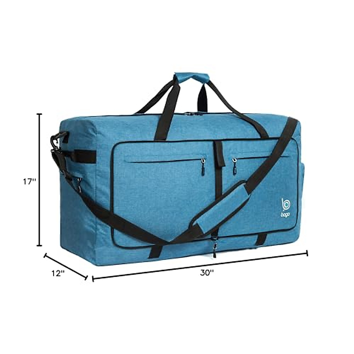 Bago Large Foldable Duffel Bags for Traveling Women & Men - 100L Packable Duffle Bag for Travel with Shoe Compartment - Water Repellant, Heavy Duty, Lightweight Folding & Collapsible (SnowBlue)