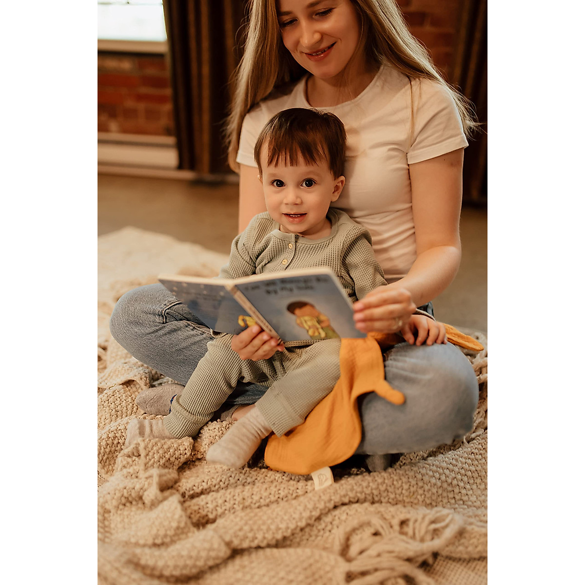 Muslin Lovey for Babies Boy and Girl Baby Gift Board Book Set, Organic Cotton Animal Security Blanket Bunny