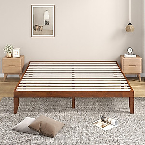 KOMFOTT 14 Inches Wood Platform Bed Frame King Size, Solid Wood Mattress Foundation with Rubber Wood Frame, Strong Poplar Wood Slat Support, No Box Spring Needed, Bed Frame (Brown Cherry)