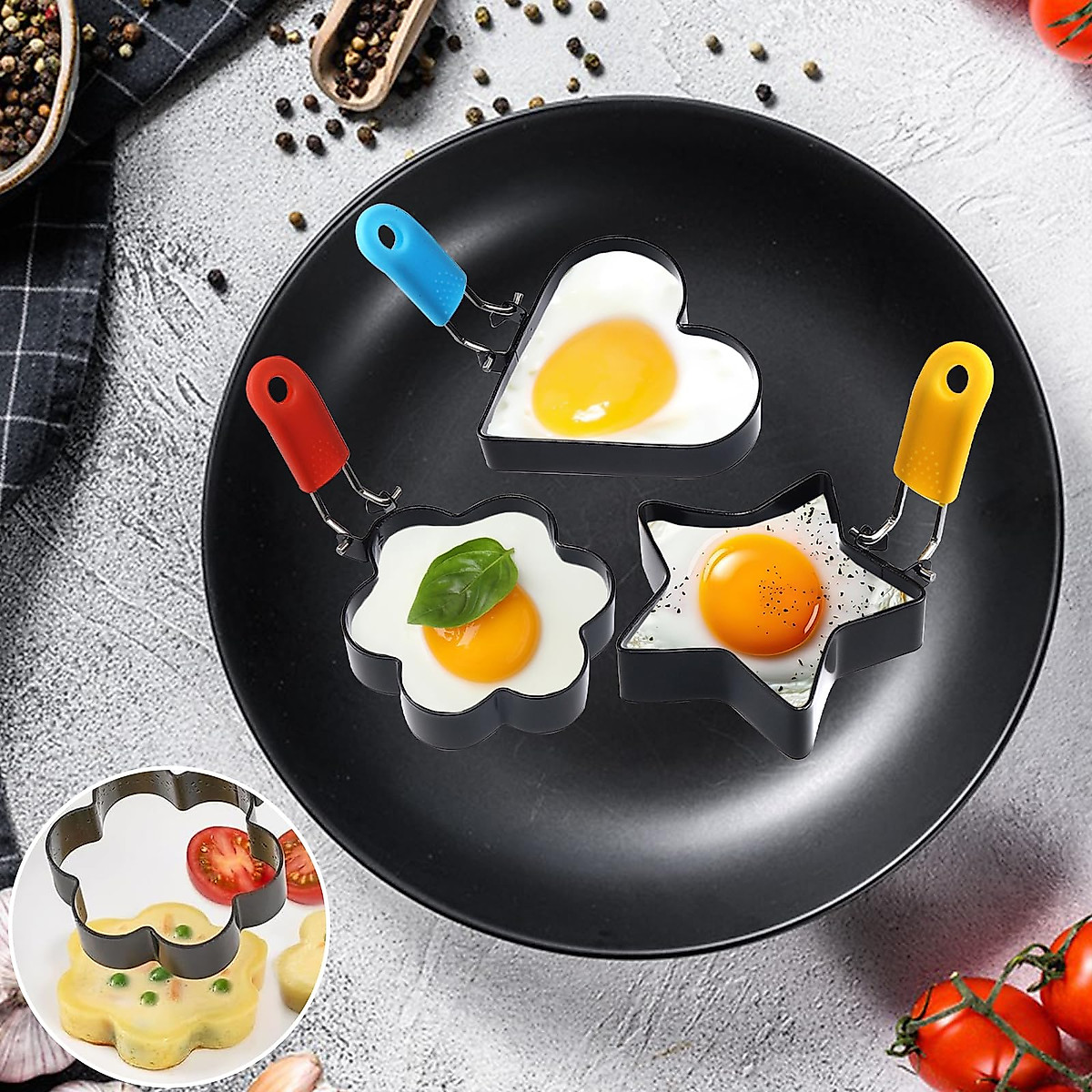 6 Pack Egg Ring,Stainless Steel Egg Rings for Frying,Egg Molds with Anti-scald Handle,Egg Circles Fried Egg Ring Griddle Pancake Shapers with Silicone Oil Brush for Breakfast Sandwiches