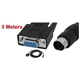 xjs XJSXZC 8P Mini Din Male to Female DB9 RS232 PLC Programming Adapter Cable 10Ft (DB9 RS232)