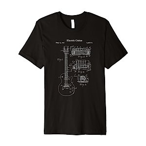 Vintage Electric Guitar Blueprint Tee Shirt - Rock Bass