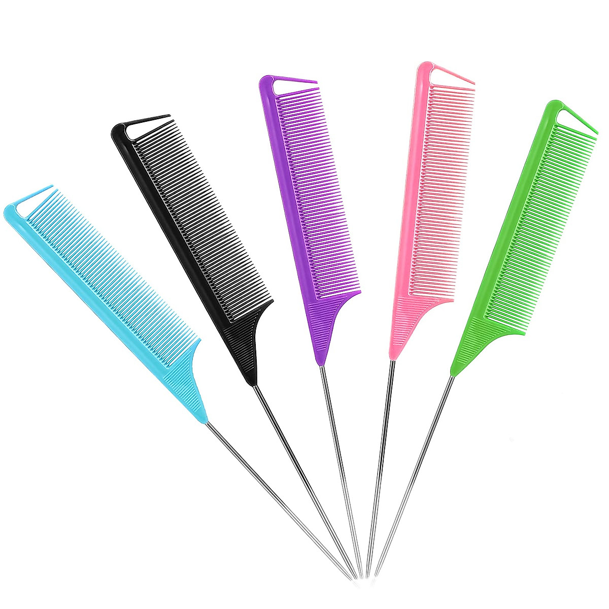 Professional Hair Styling Combs Set for Stylists: 5Pcs Metal Parting Combs for Braids and Teasing, Salon Quality, A Style