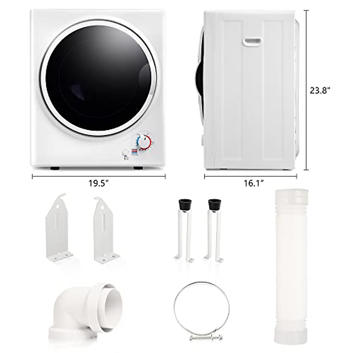 Voohek YC1153-2 Electric Compact Portable Clothes Machine, Front Load Laundry Dryer for Apartment Dormitory and RVs with Easy Knob Control, Wall Mount Kit Included, White