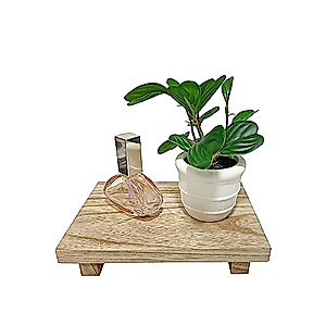 Laual Designs Small Wooden Riser Plant Stand | Rustic Home Décor Pedestal Stand | Handmade Bathroom Decor | Soap Tray | Wood Stand | Decorative Tray Kitchen Décor Farmhouse Decor | Natural