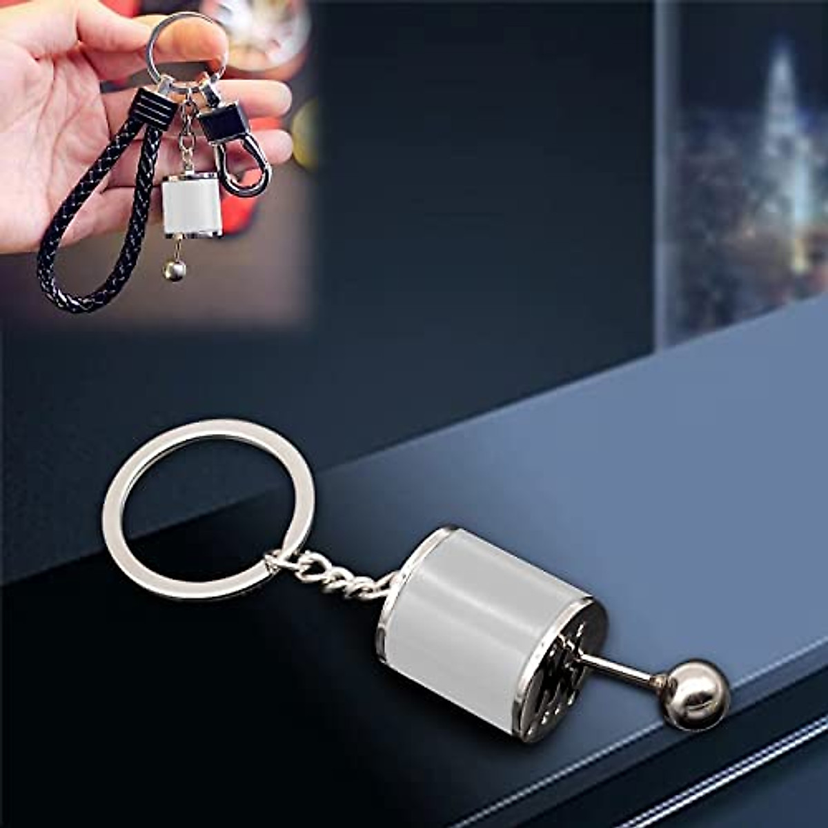 cueclue 1 Pack Car Shifter Keyring, Polished Metal Key Chain Model, 6 Speed Gear Key Clip, Universal Mini Keychain (Silver)