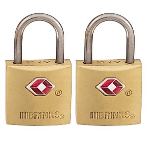 BRINKS - 22mm TSA Approved Solid Brass Keyed Travel Padlock, 2-Pack - Chrome Plated with Hardened Steel Shackle, TSA Approved Lock for Travel and Inspection
