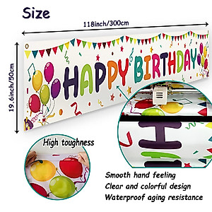 Large Colorful Happy Birthday Yard Banner Sign 118x19.7 inch with Brass Grommets and Hanging Rope Birthday Party Outdoor & Indoor Party Decoration Banner