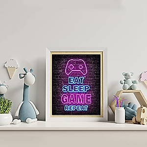 Printed Neon Gaming Posters Set of 4 (8”X 10”), Boys Room Decorations for Bedroom, gamer wall art,Gamer, Teen boy bedroom, game room, No Frames