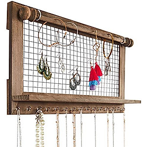 SoCal Buttercup Rustic Jewelry Organizer with Bracelet Rod Wall Mounted - Wooden Wall Mount Holder for Earrings, Necklaces, Bracelets, and Many Other Accessories