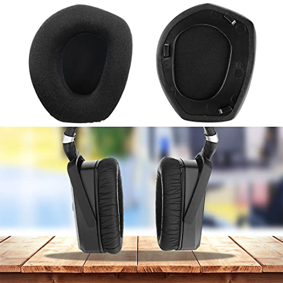 Geekria Comfort Velour Replacement Ear Pads for Sennheiser RS165, RS175, HDR165, HDR175, RS185, HDR185, RS195, HDR195 Headphones Ear Cushions, Headset Earpads, Ear Cups Repair Parts (Plastic Ring)