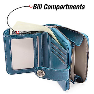 GOIACII Wallet for Women Leather Small RFID Blocking Bifold Zipper Pocket Card Holder with ID Window