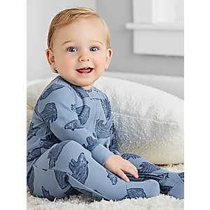 Simple Joys by Carter's Baby Boys' 2-Way Zip Thermal Footed Sleep and Play, Pack of 2, Dusty Blue Bear/Ivory Dinosaur, 3-6 Months