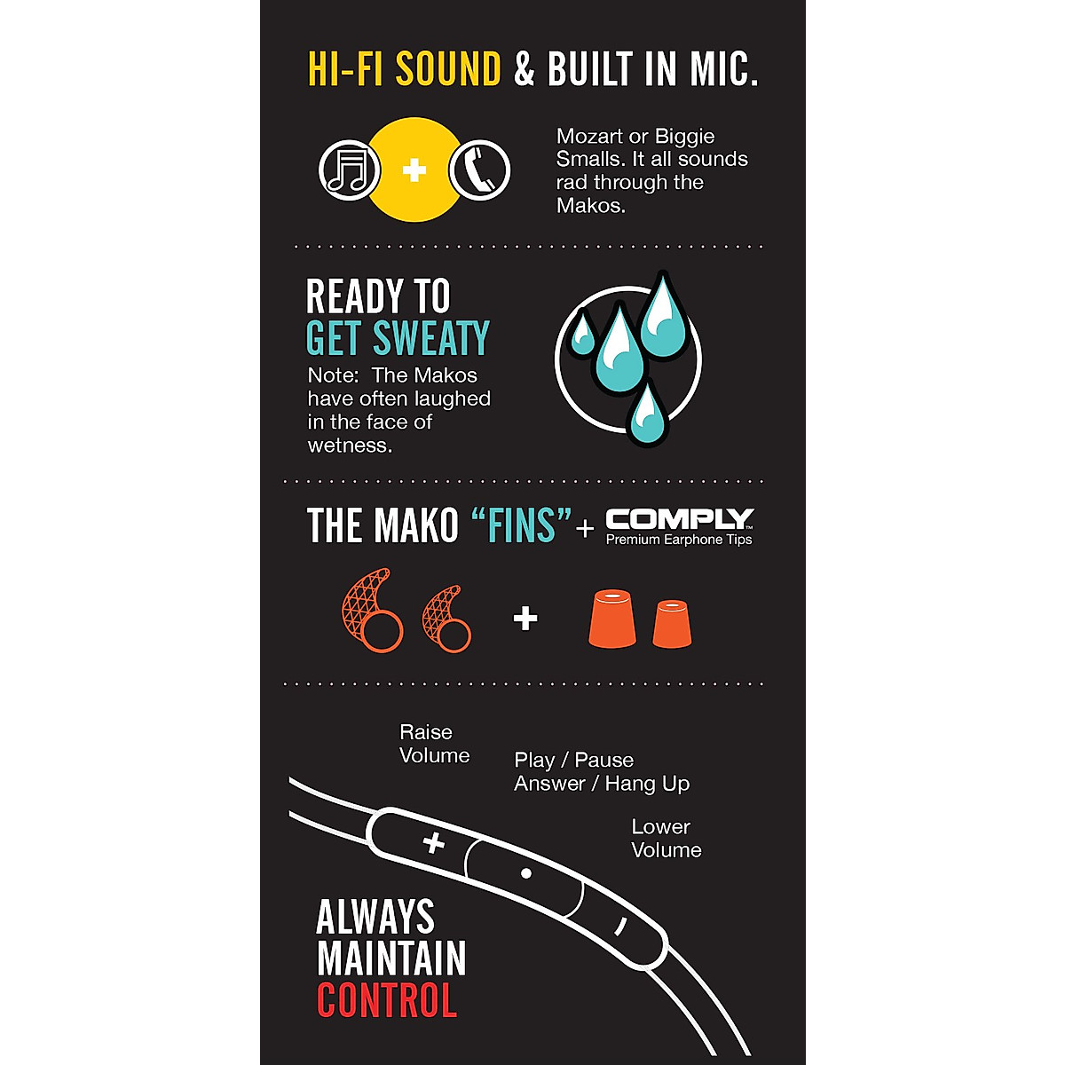 Outdoor Technology Outdoor Tech Wired Audio Makos, Black (OT1150-B)