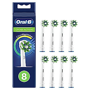 Oral-B Cross Action Electric Toothbrush Head with CleanMaximiser Technology, Angled Bristles for Deeper Plaque Removal, Pack of 8, Suitable for Mailbox, White