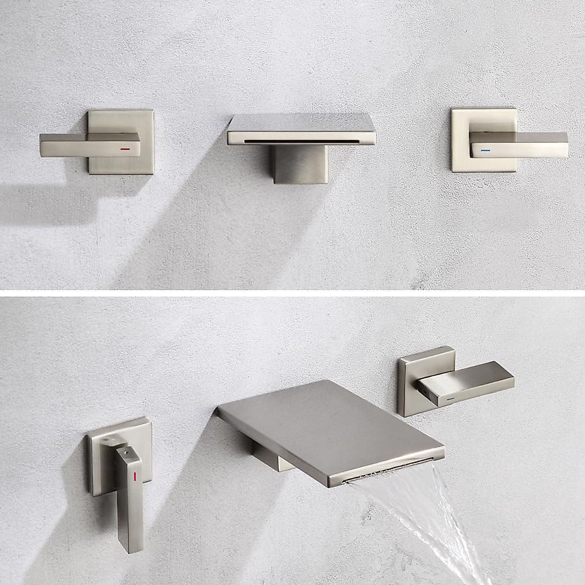 POP SANITARYWARE Waterfall Tub Faucet Brushed Nickel Wall Mounted 2 Handle Bathtub Faucets Solid Brass Roman Tub Filler with Valve 8233-4N